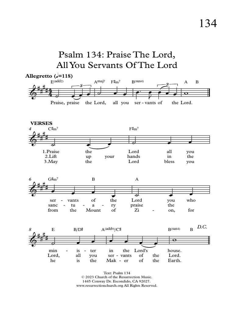 134 Psalm 134 - Full Score | PDF | Hymns | Religious Songs