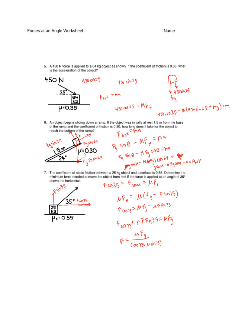 Forces at an Angle Worksheet | PDF