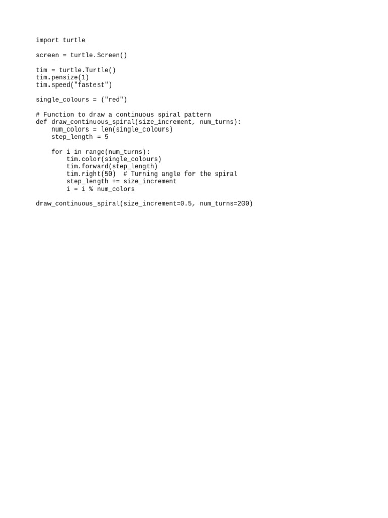 Continuous Spiral Pattern with Turtle | PDF