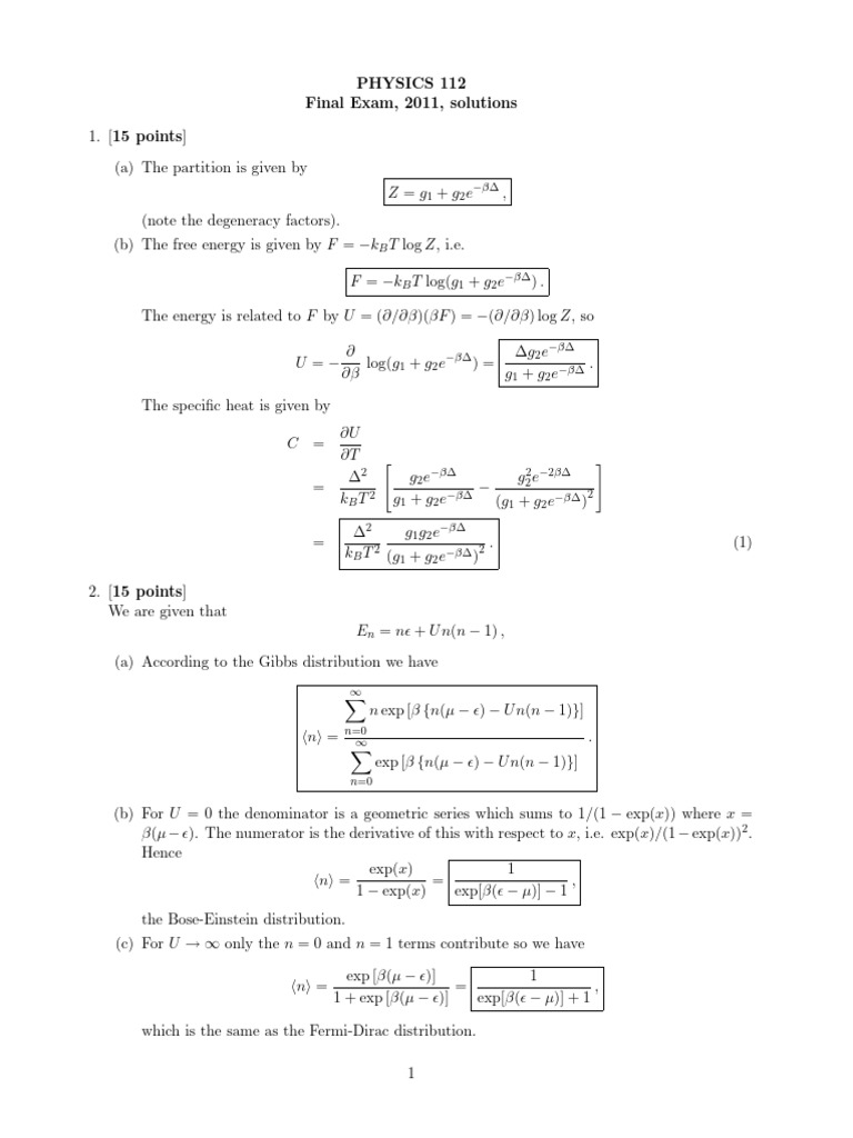 Final Sols 2011 | PDF | Physics | Theoretical Physics