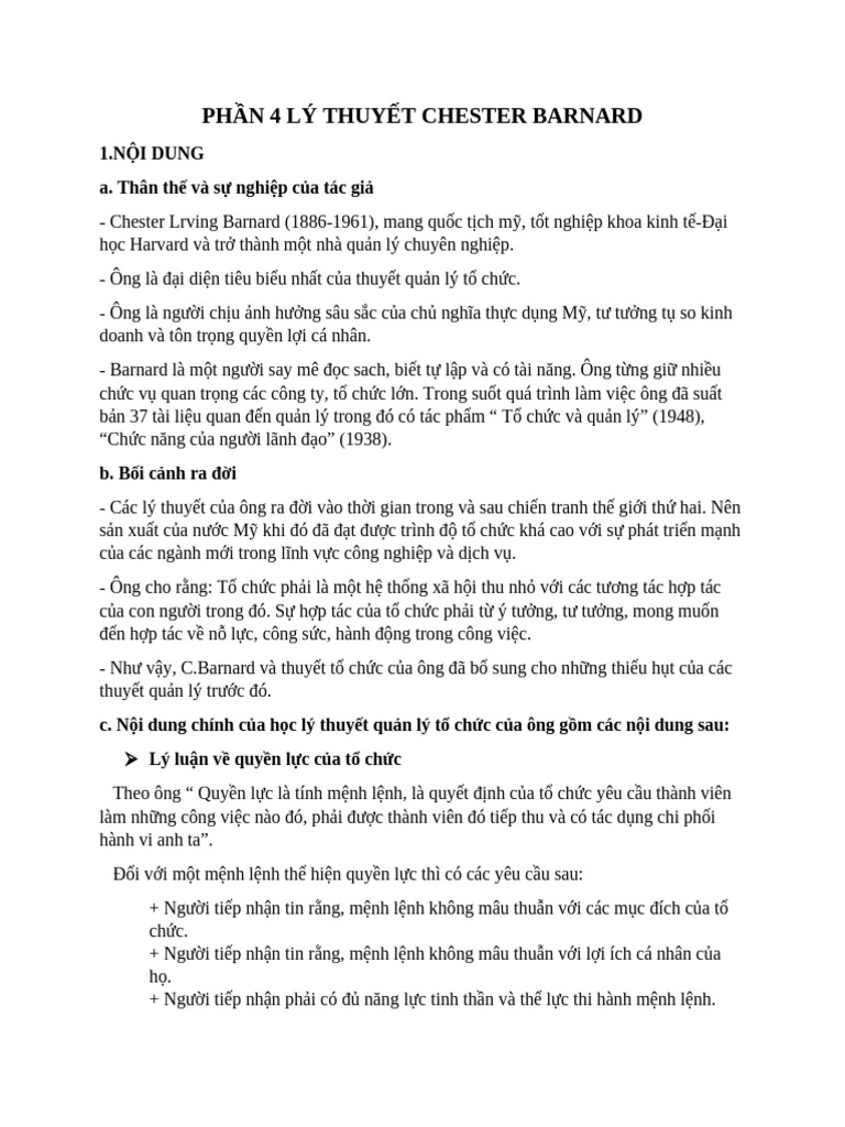 Phần 4 Lý Thuyết Chester Barnard | PDF