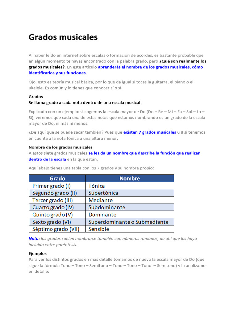 1 Grados Musicales | PDF | Escala (música) | Escala menor