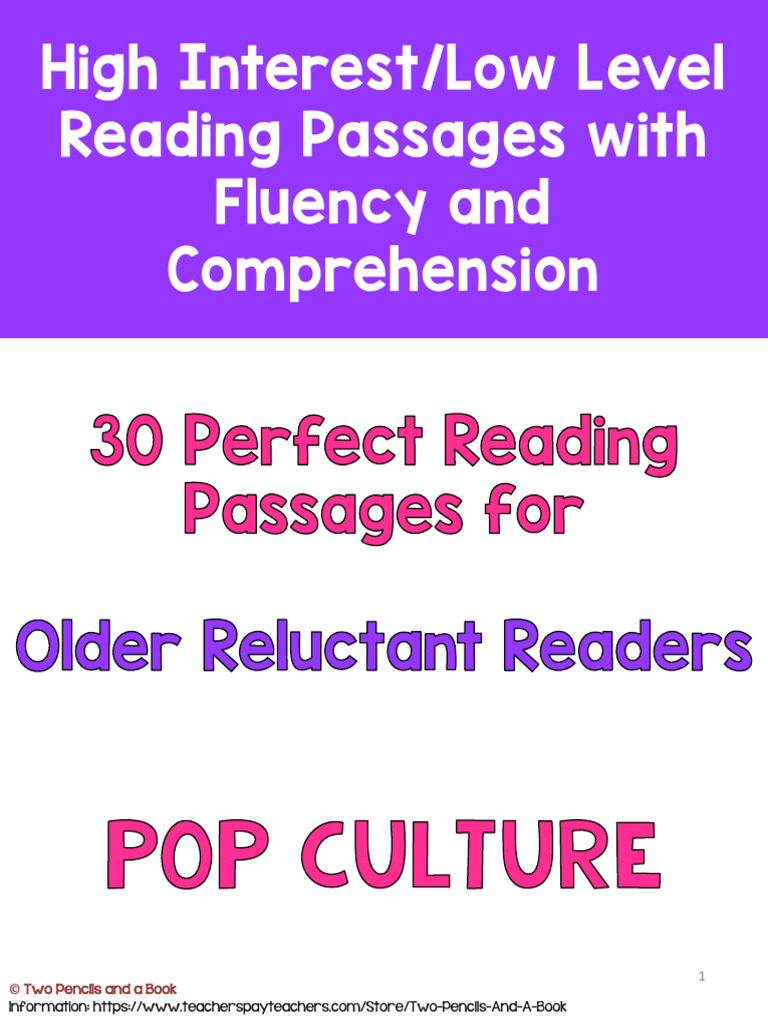 High Interest/Low Level Reading Passages With Fluency and Comprehension ...