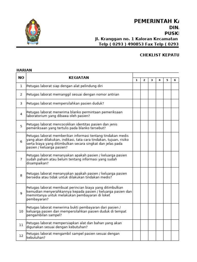 3.9.1.3 Checklist Kepatuhan Pelayanan Laboratorium | PDF