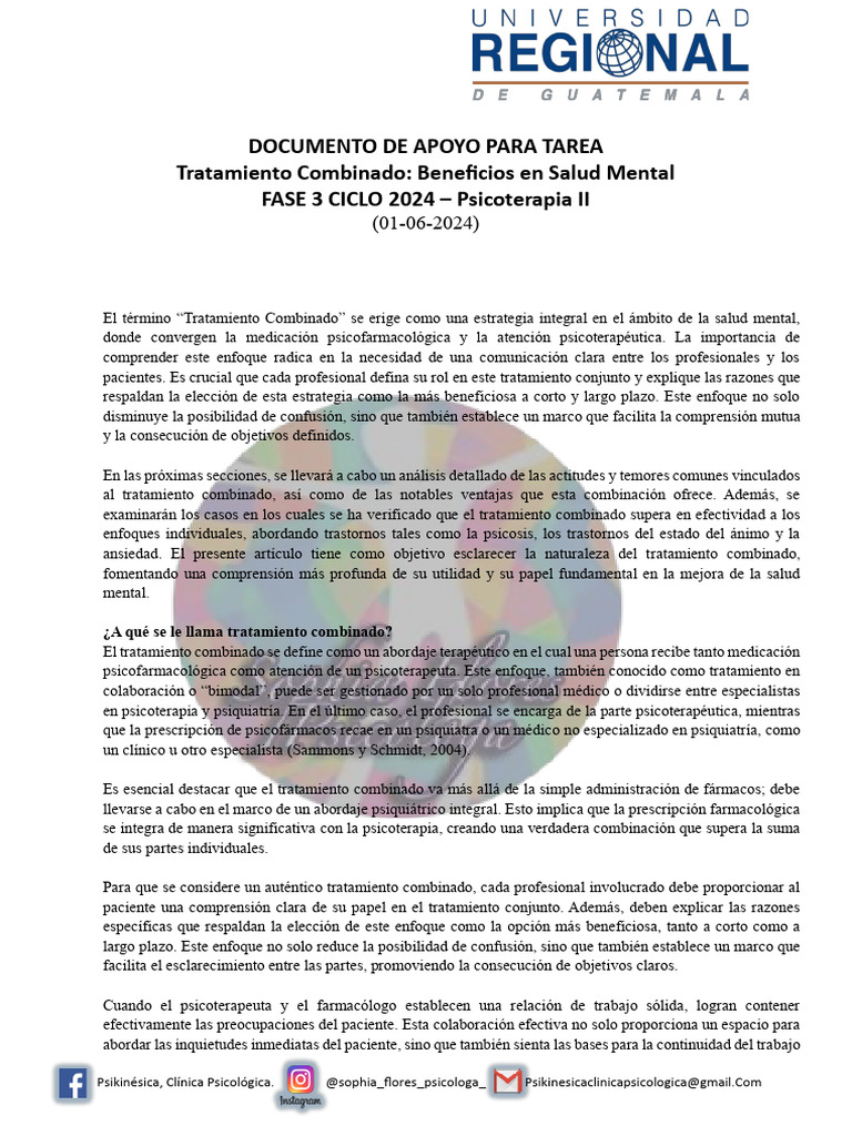 Tratamiento Combinado | PDF | Psicoterapia | Desorden obsesivo compulsivo