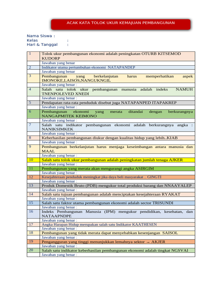 Acak Kata Tolok Ukur Kemajuan Pembangunan | PDF
