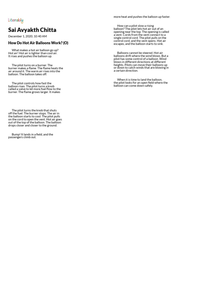 Sai Avyakth Chitta Reading How Do Hot Air Balloons Work? (O) | PDF