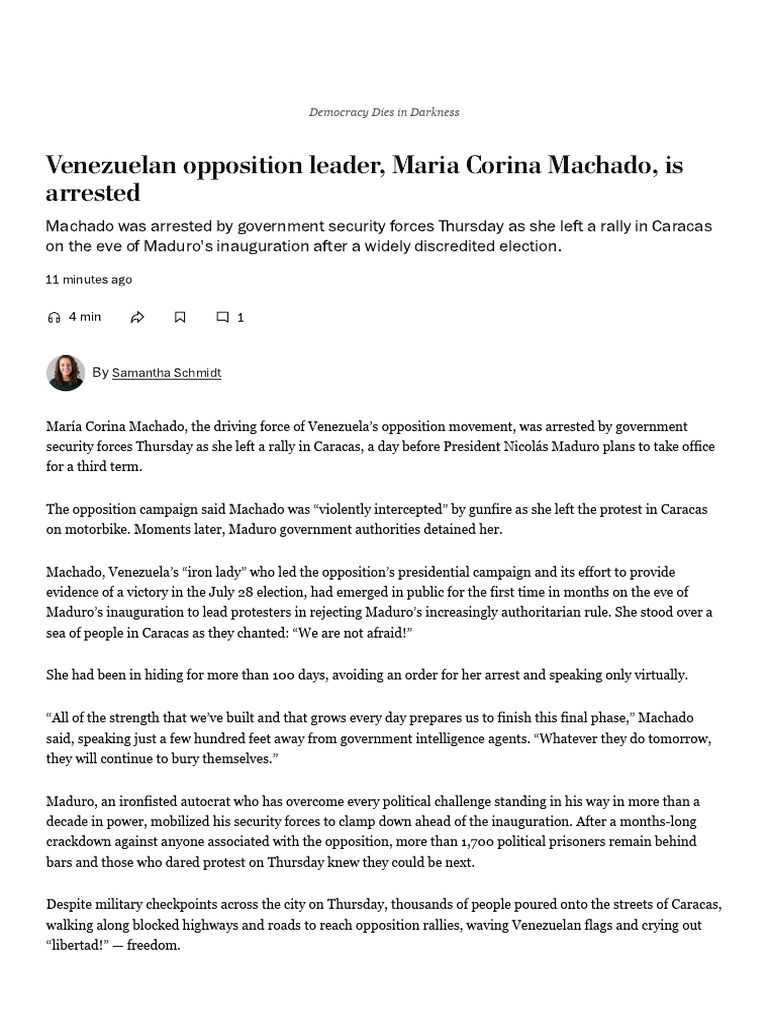 Maria Corina Machado Arrested in Caracas | PDF | Nicolás Maduro | Venezuela