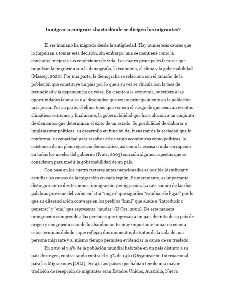 Inmigrar o Emigrar ¿Hacia Dónde Se Dirigen Los Migrantes | PDF ...