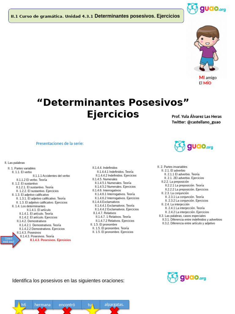 Los Posesivos. Ejercicios | PDF | Adjetivo | Pronombre