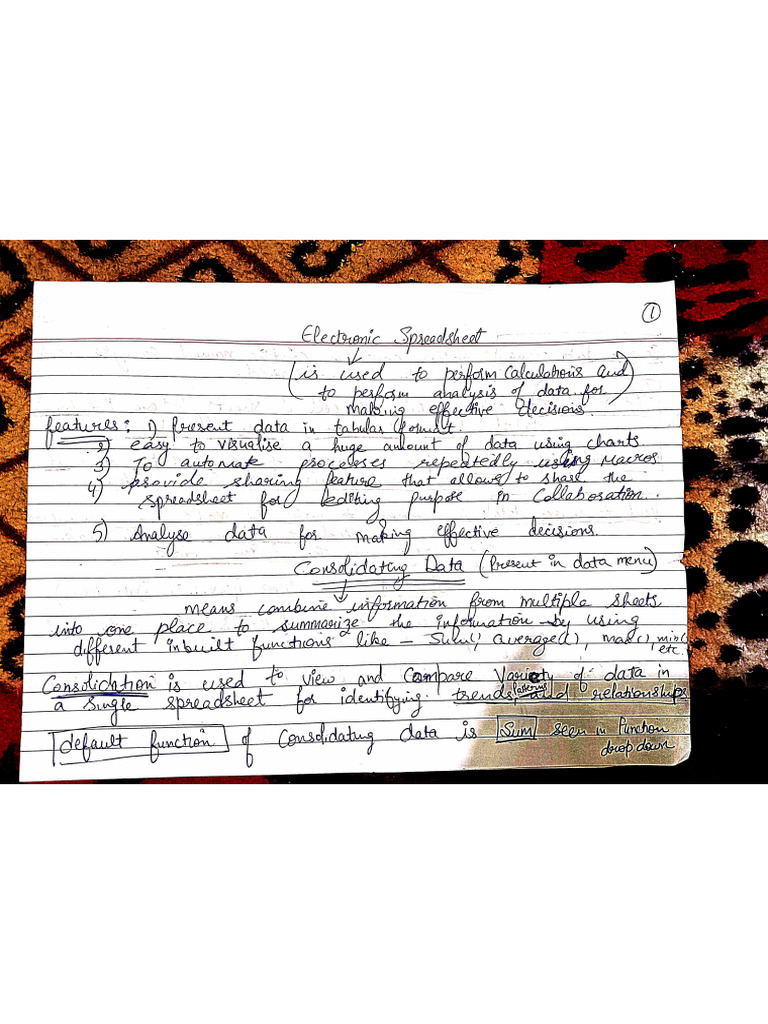 Spreadsheet Short Notes | PDF