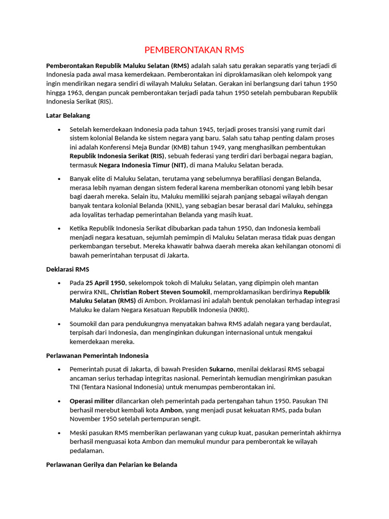 PEMBERONTAKAN RMS, APRA ANDI AZIS,PRRI,PERMESTA | PDF