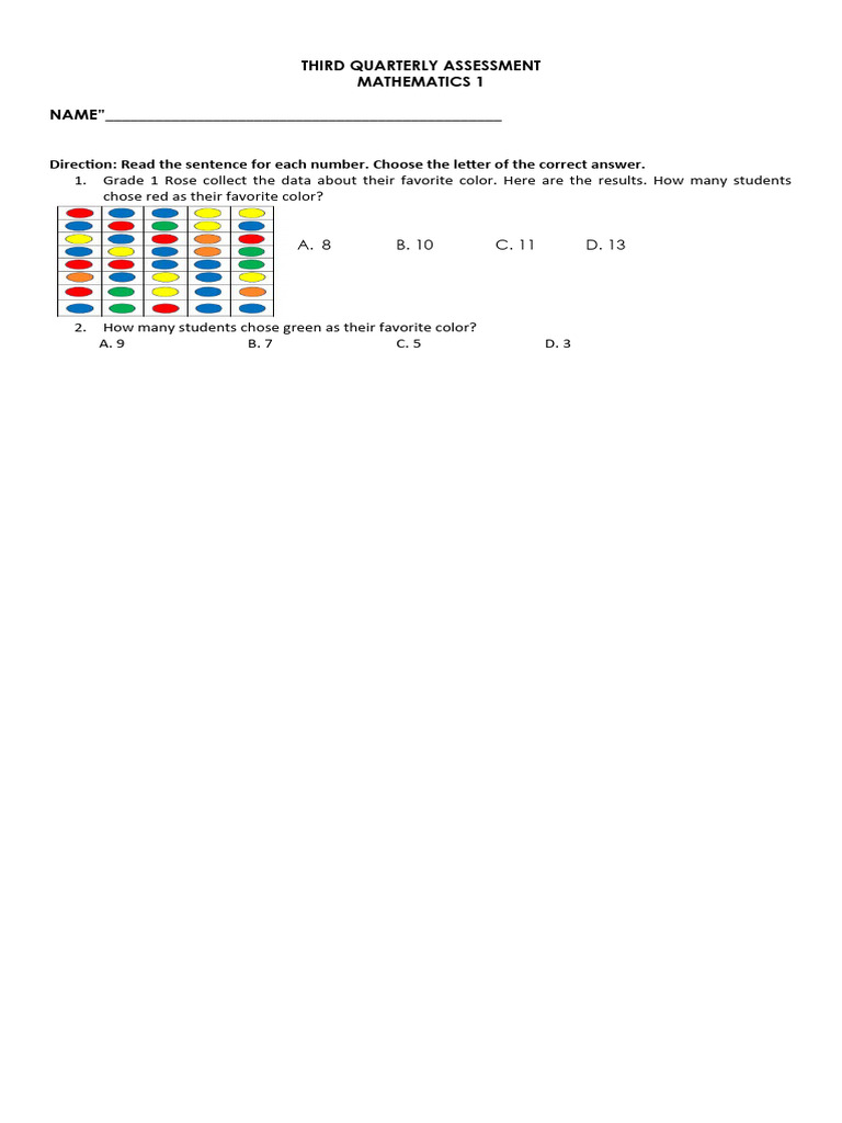 PT Q3 Grade 1 Matatag Math + 1 Tos | PDF | Subtraction