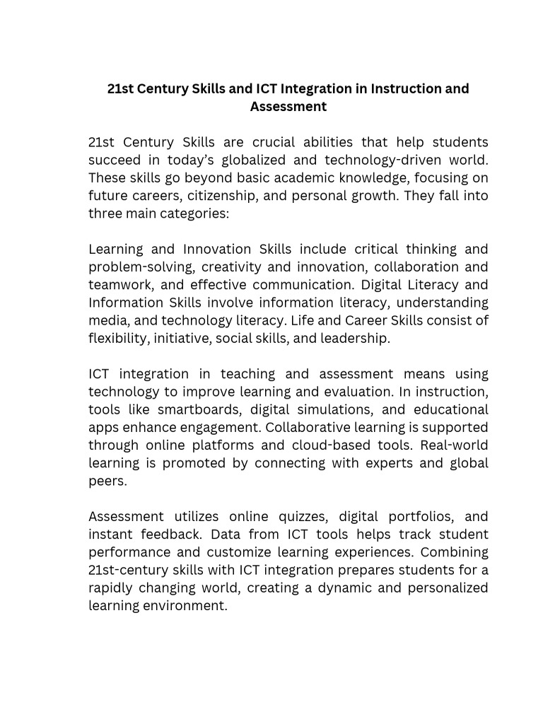 21st Century Skills and ICT Integration in Instruction and Assessment | PDF