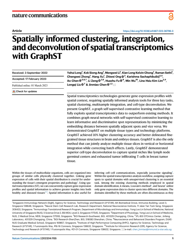 Nc2023[GraphST] Spatial Informed Clustering Integration and Deconvolution of Spatial ...
