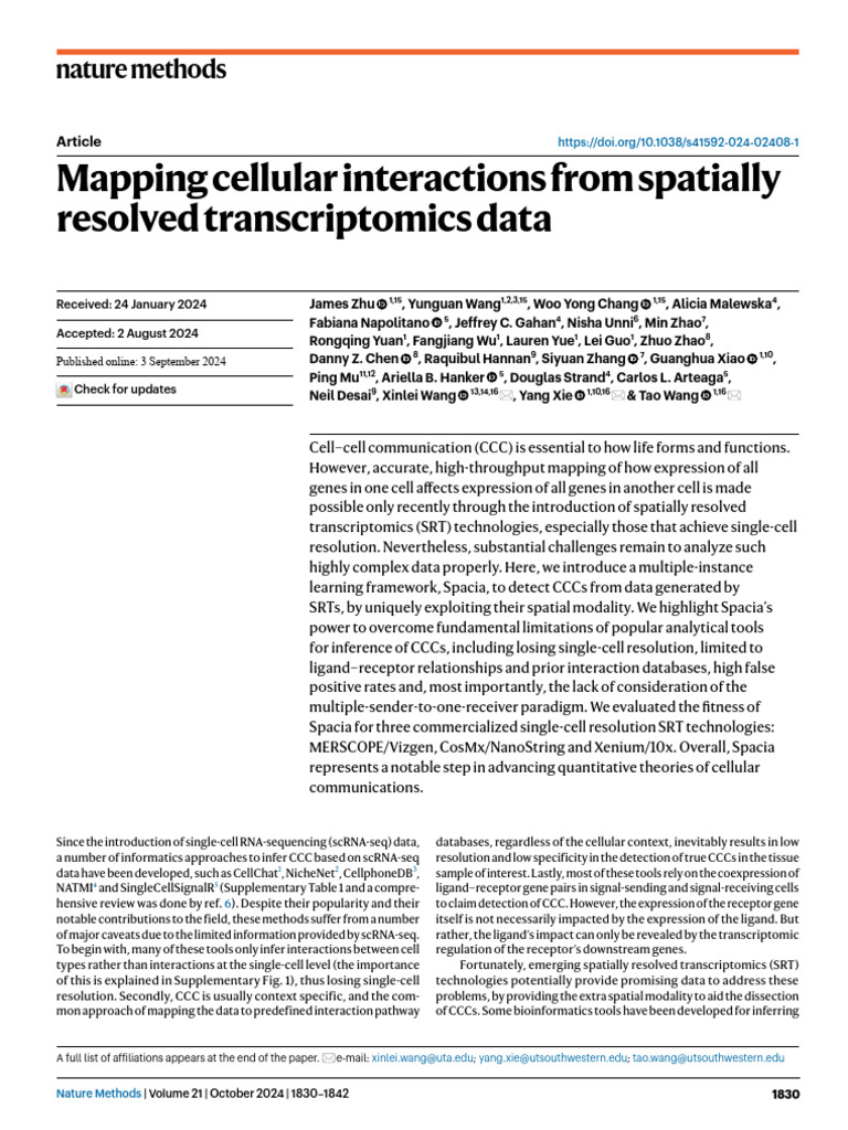 Nmeth2024 - (Spacia) Mapping Cellular Interactions From Spatially Resolved Transcriptomics Data ...