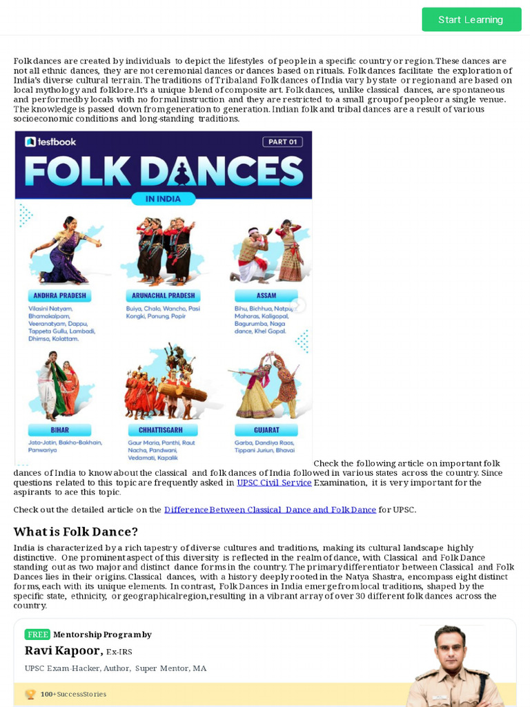 List of Major Folk Dances of India (State-Wise) - Learn Here | PDF