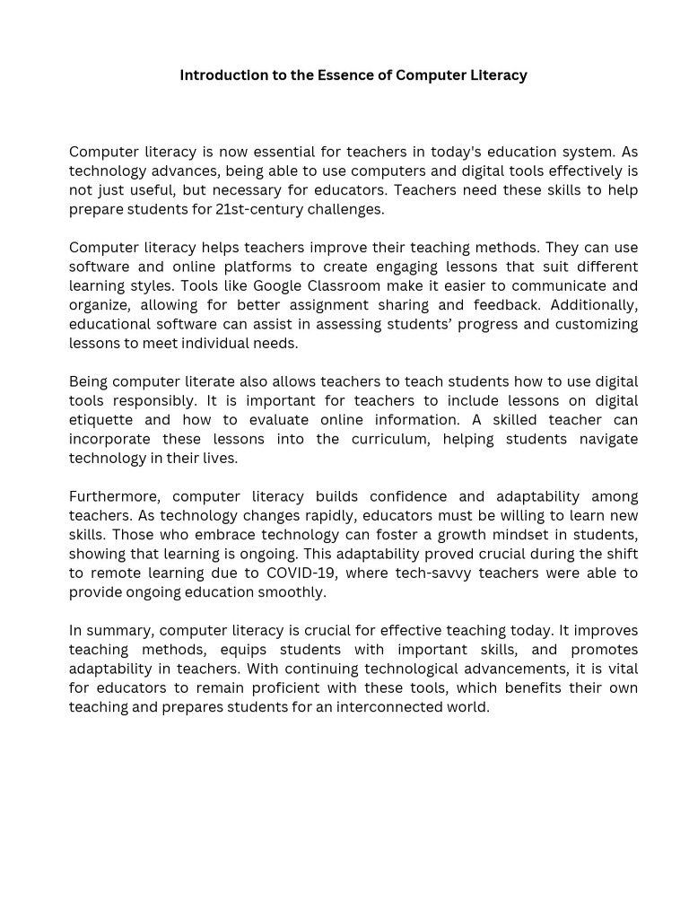 17 Introduction To The Essence of Computer Literacy | PDF