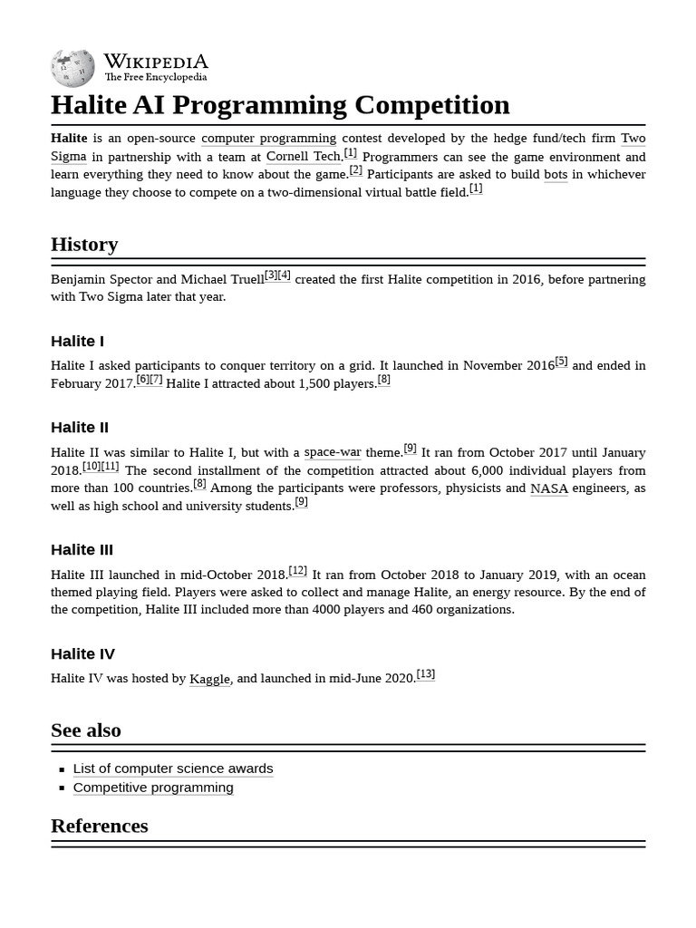 Halite AI Programming Competition Overview | PDF