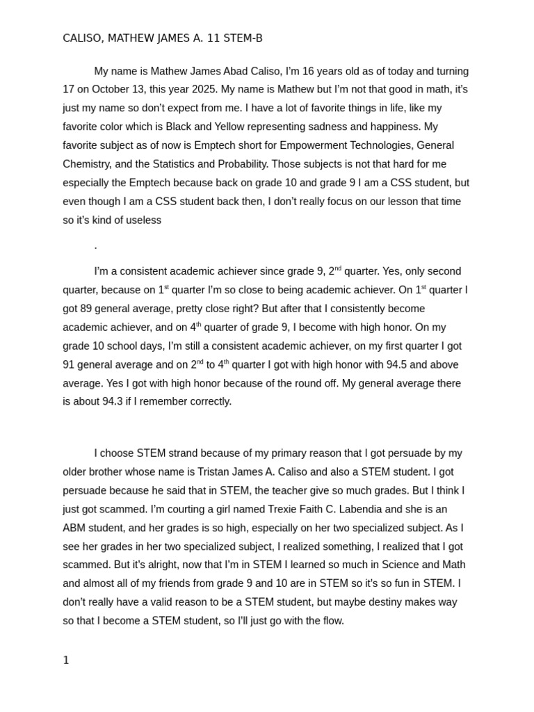 Mathew Caliso: My STEM Journey | PDF