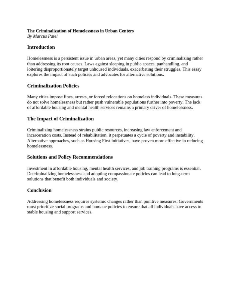 The Criminalization of Homelessness in Urban Centers | PDF