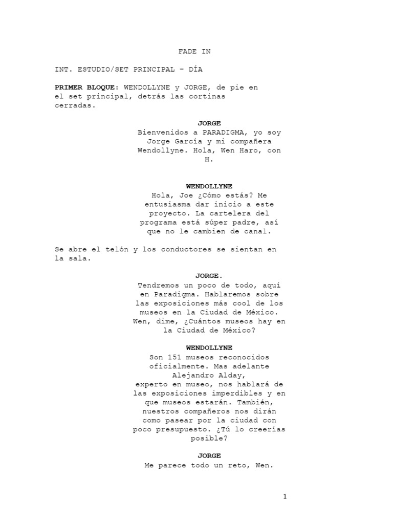 Ejemplo Guion Literario Programa TV Paradigma Clase Martes Mtra. Brenda ...
