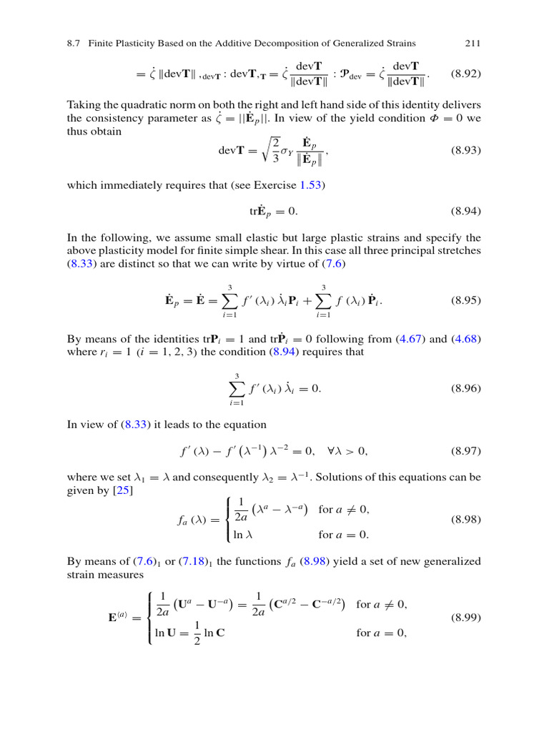 T T T T T T: 8.7 Finite Plasticity Based On The Additive Decomposition of Generalized Strains ...