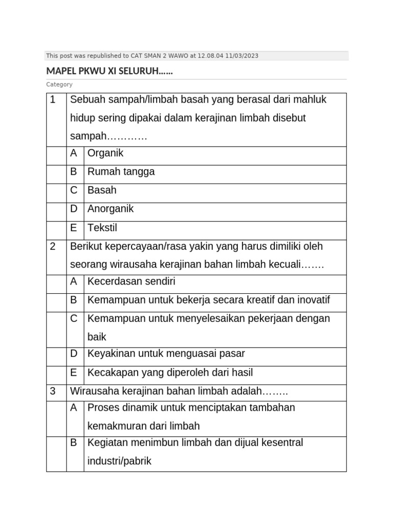 Soal Pkwu Kelas Xi | PDF