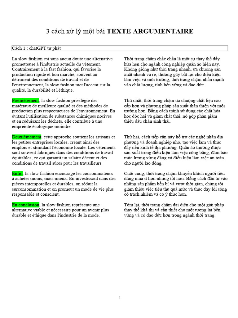 3 cách xử lý một bài TEXTE ARGUMENTAIRE | PDF