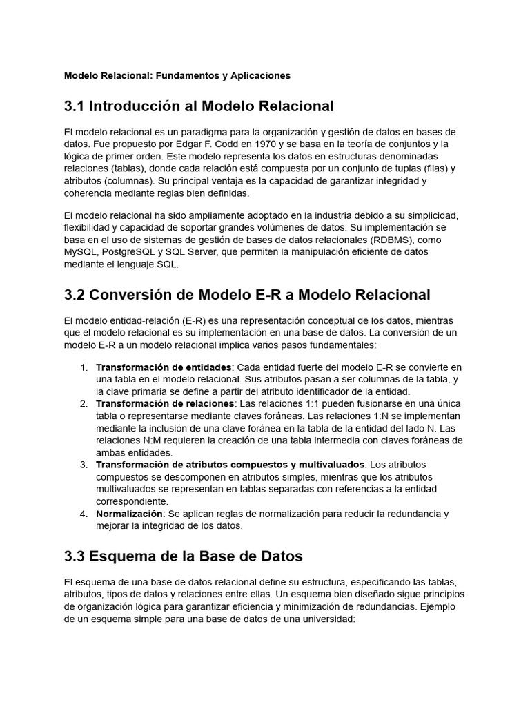 Fundamentos del Modelo Relacional | PDF | Base de datos relacional | Modelo relacional
