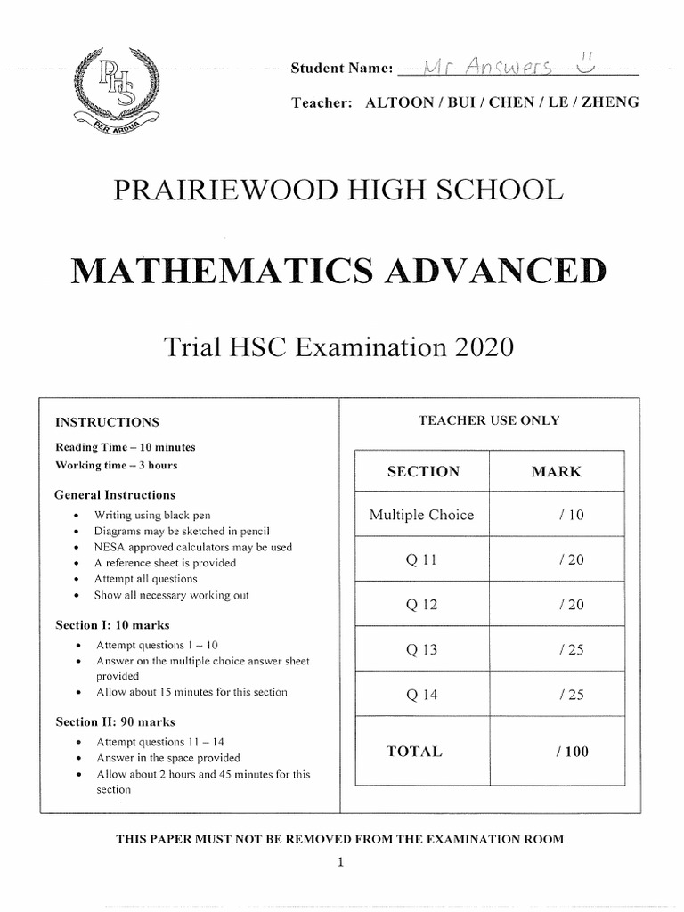 2020 Prairiewood HS Adv Trial Solns | PDF