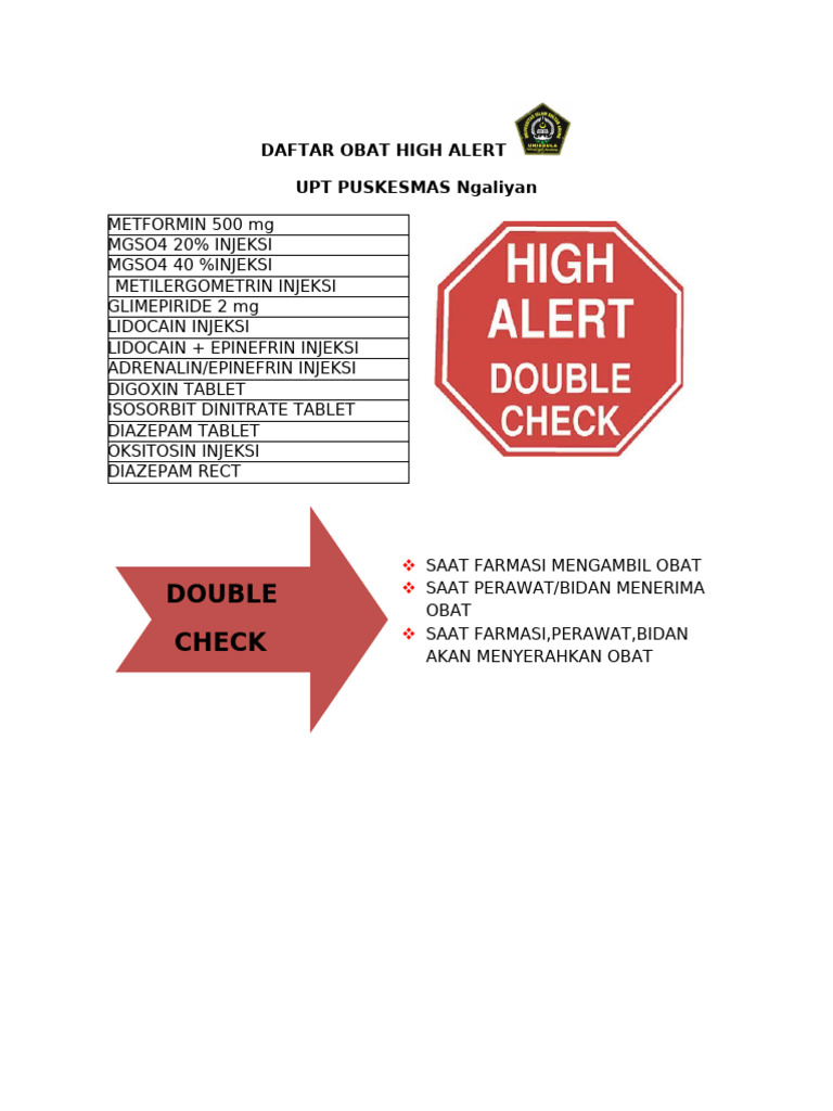 Daftar Obat High Alert dan LASA Puskesmas | PDF