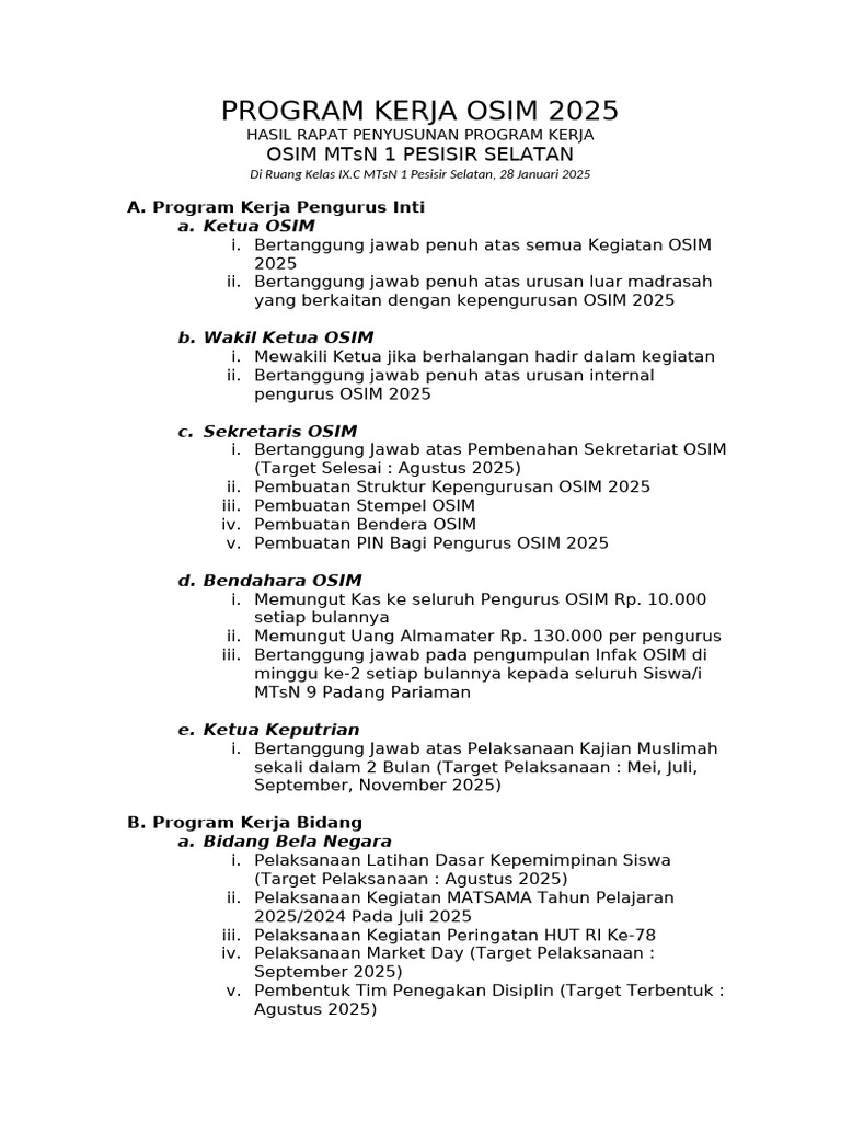 Program Kerja Osim 2025 | PDF