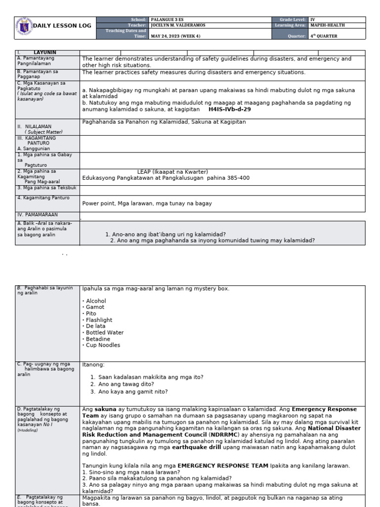 DLL_MAPEH 4_Q4_W4 | PDF