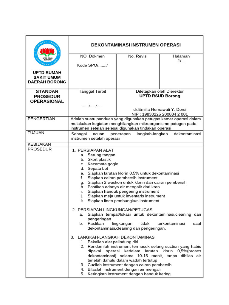 Sop Dekontaminasi Instrumen Operasi | PDF