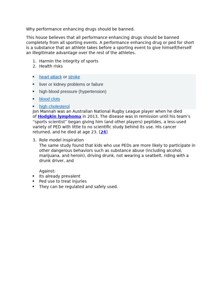 Why Performance Enhancing Drugs Should Be Banned | PDF