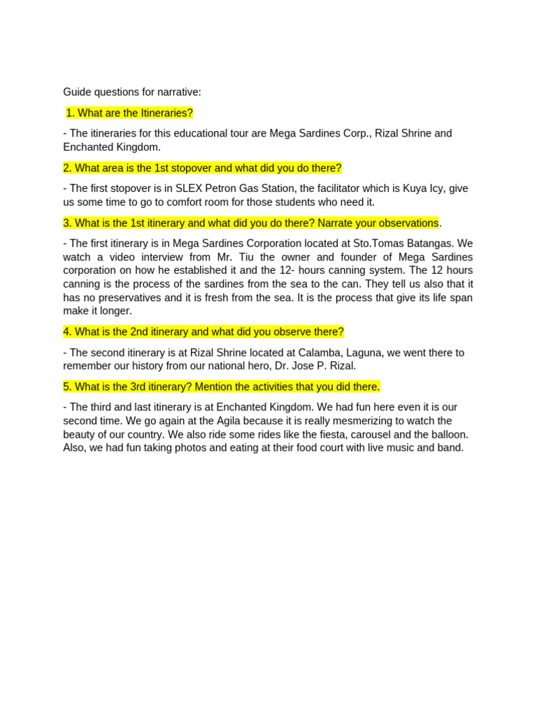 Educational Tour Itineraries Overview | PDF