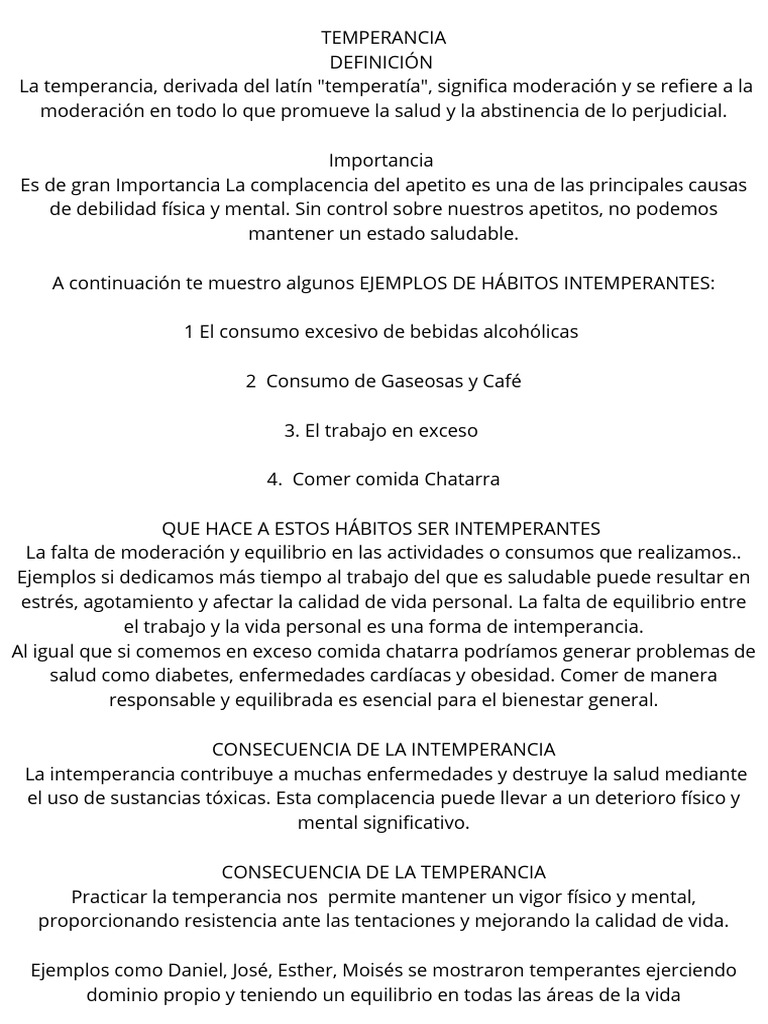 La Temperancia: Clave del Bienestar | PDF