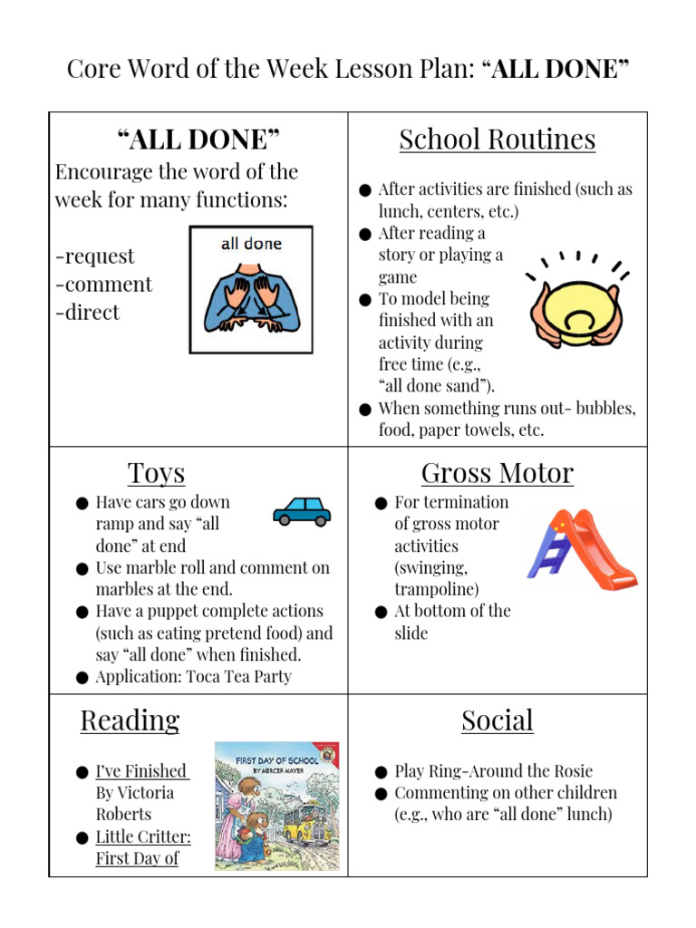 All Done Weekly Lesson Plan | PDF