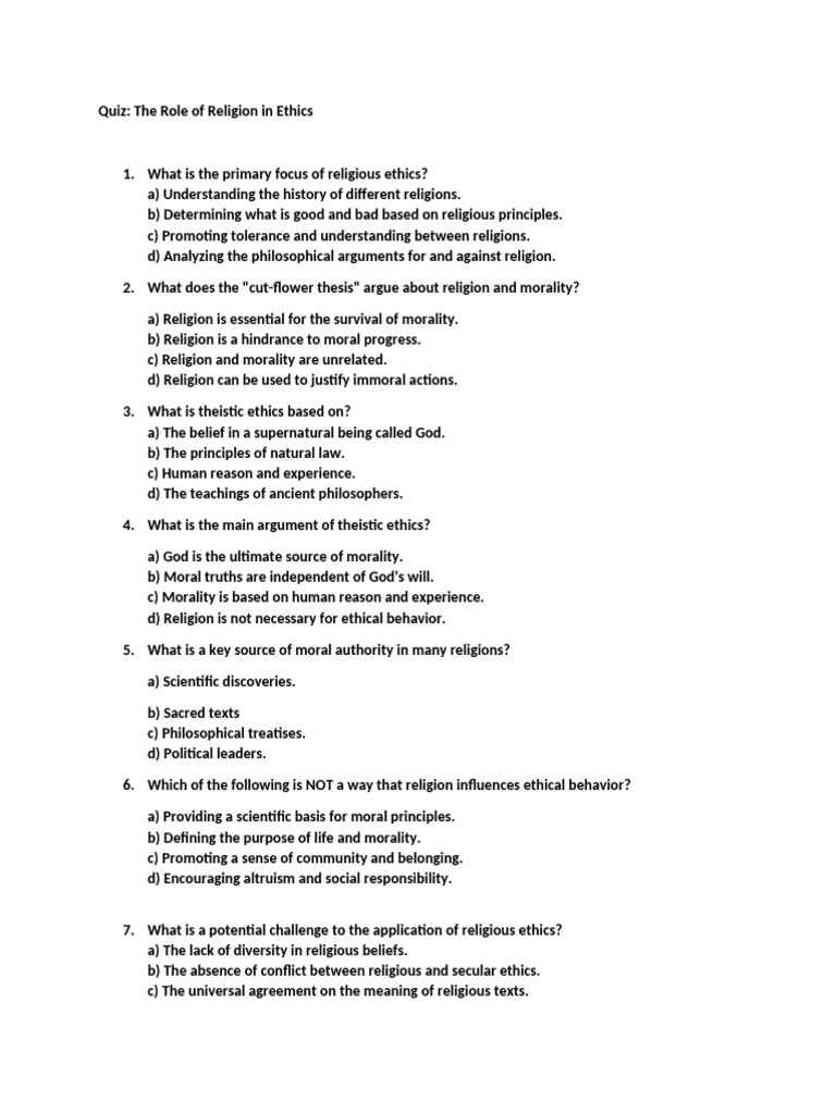 The Role of Religion in Ethics | PDF | Morality | Liberal Arts Education