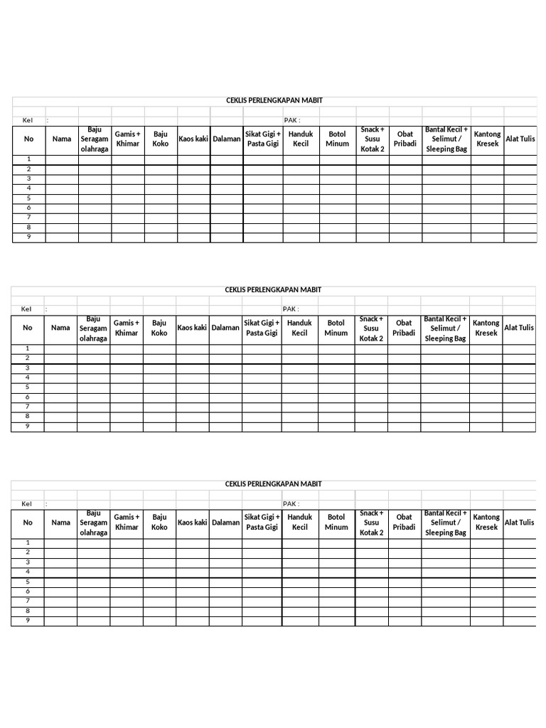 Ceklis Mabit Kelas 1 | PDF