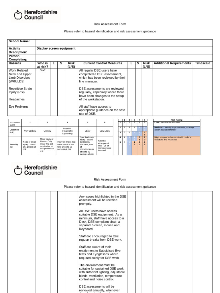 Risk Assessment Template Schools DSE 2021 2021 02 03 16 25 19 414 | PDF ...