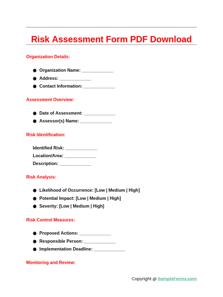 Risk Assessment Form PDF Download | PDF