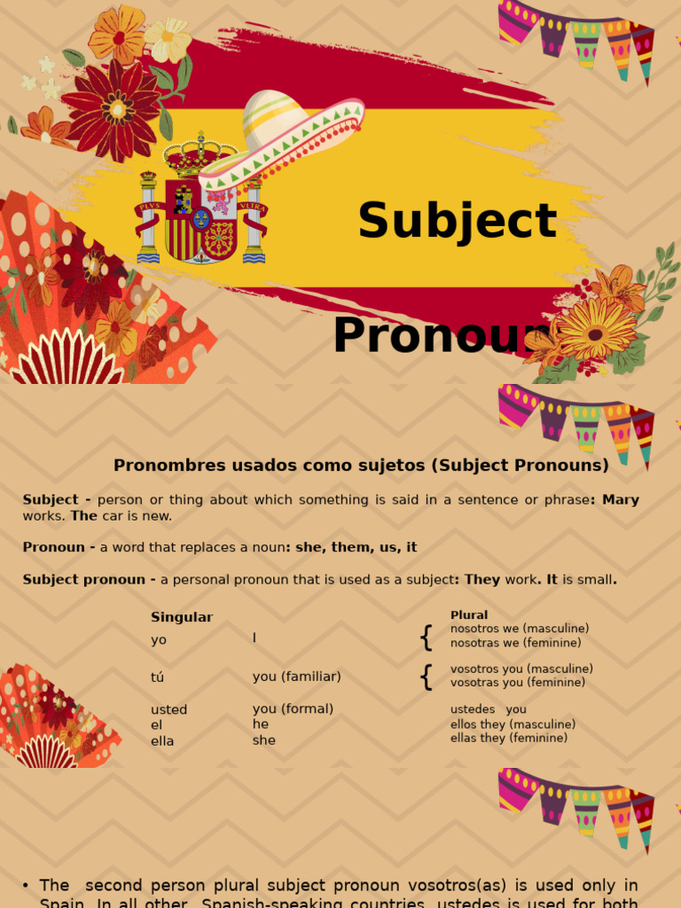 FL 2 Subject Pronouns Ser and Hay | PDF | Grammatical Gender | Semantic ...