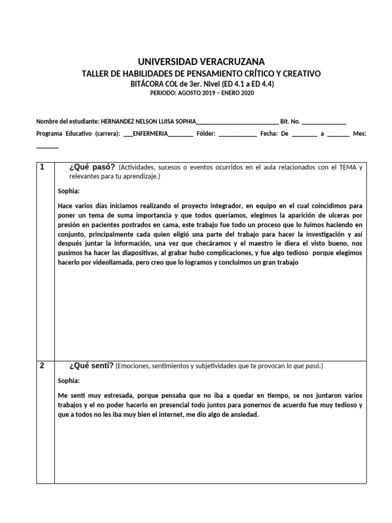 Act03 Formato de Bitacora COL de Tercer Nivel | PDF | Terapia | Enfermería