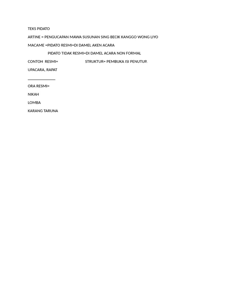 Jenis dan Struktur Pidato Resmi & Tidak Resmi | PDF