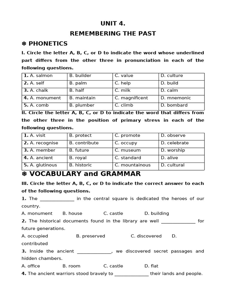 Unit 4. Remember The Past | PDF | Thai Cuisine | Cuisine