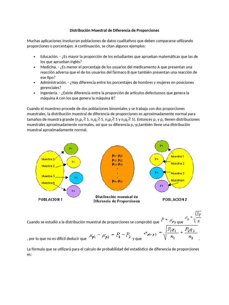 1.4.4 Distribución Muestral de Diferencia de Proporciones | PDF | Muestreo (Estadísticas ...