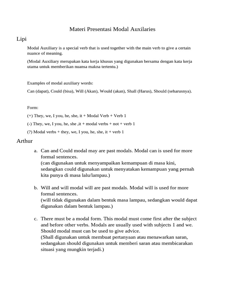 Materi Presentasi Modal Auxilaries | PDF