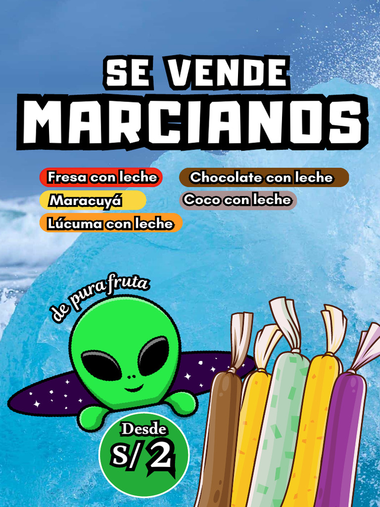 Cartel Se Vende Marcianos de Fruta Foto Refrescante Celeste y Azul | PDF